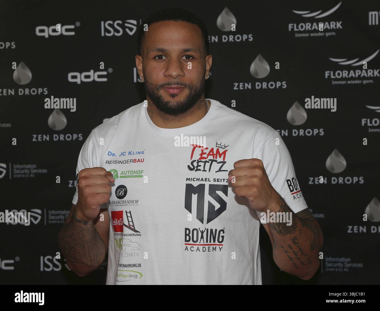 Michael Seitz at the official weigh-in at Florapark Magdeburg in front ...