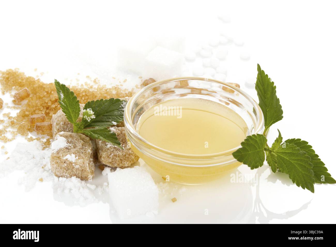 Various types of sweeteners - brown sugar, white sugar, crystal sugar ...