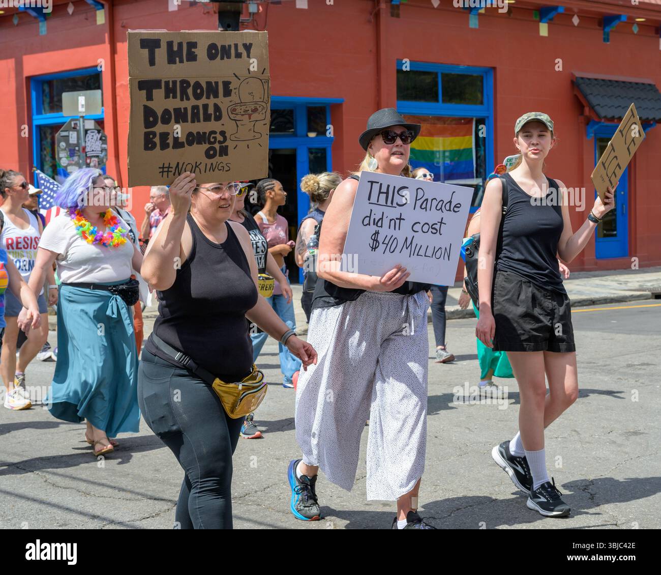 New Orleans, LA, USA - June 14, 2025: Anti Trump women protesters with ...
