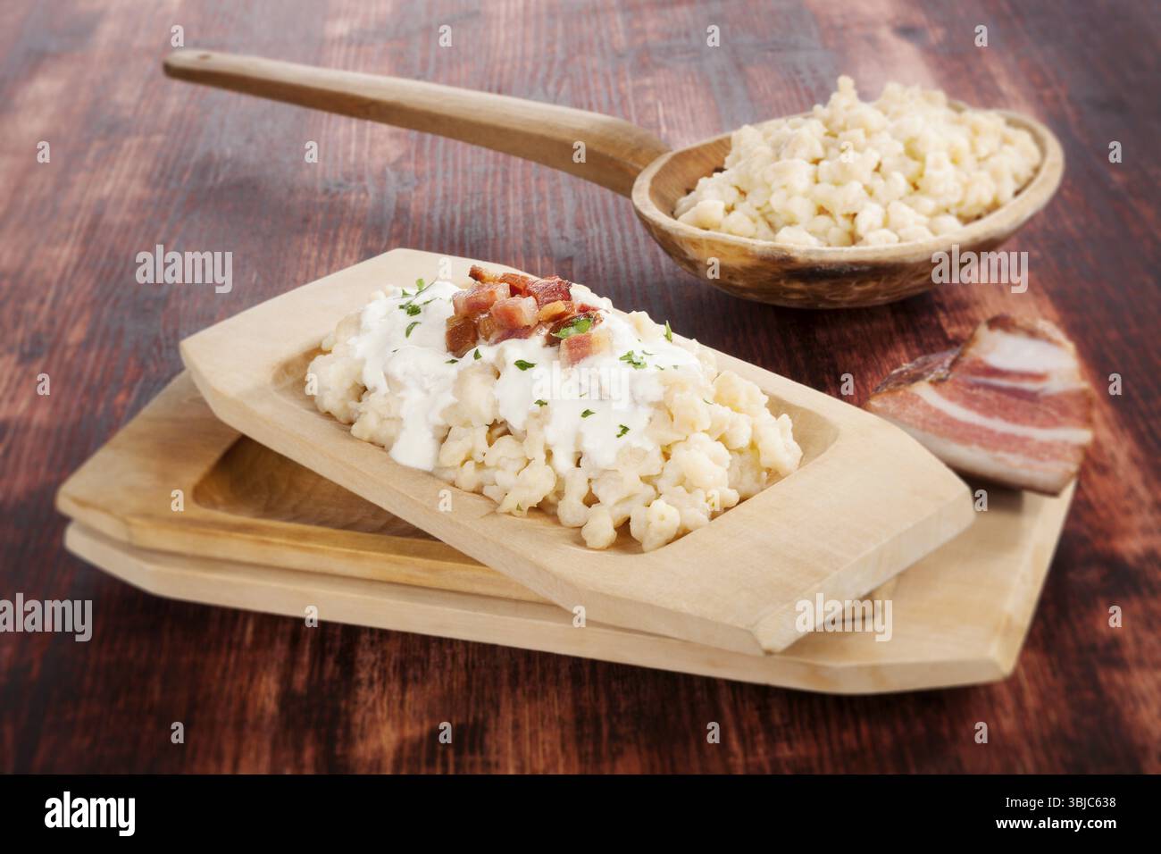 Bryndzove halusky. Potato dumplings with bryndza sheep cheese and bacon ...