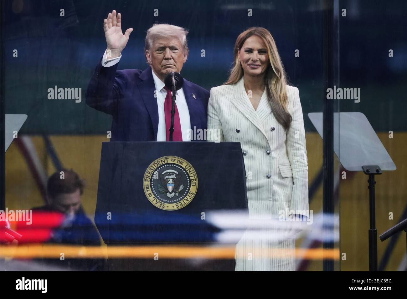 President Donald Trump and first lady Melania Trump attend a military ...