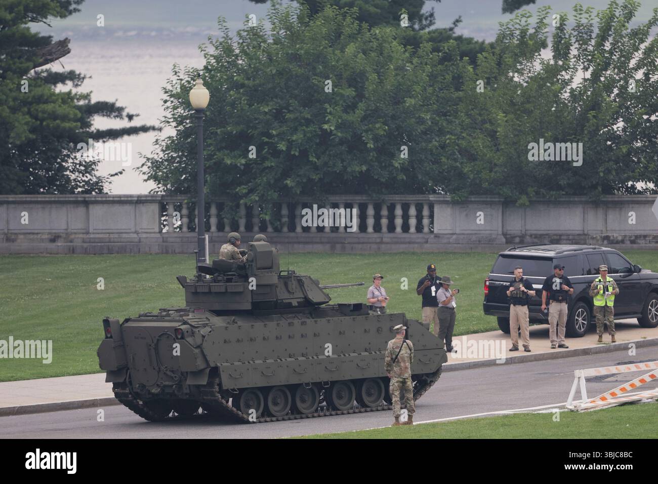 Military vehicles during a military parade commemorating the 250 ...