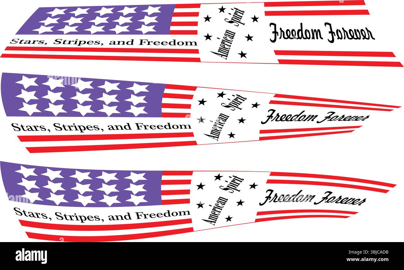 Curved flag banners waving in unison patriotic vector pattern for USA ...