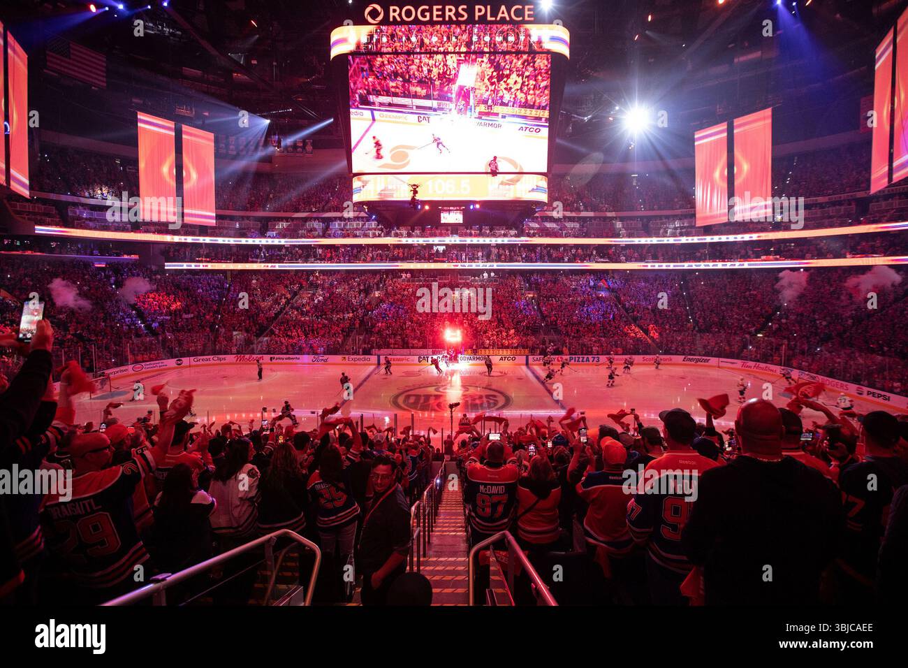 Fans cheer as the Florida Panthers and the Edmonton Oilers take the ice ...