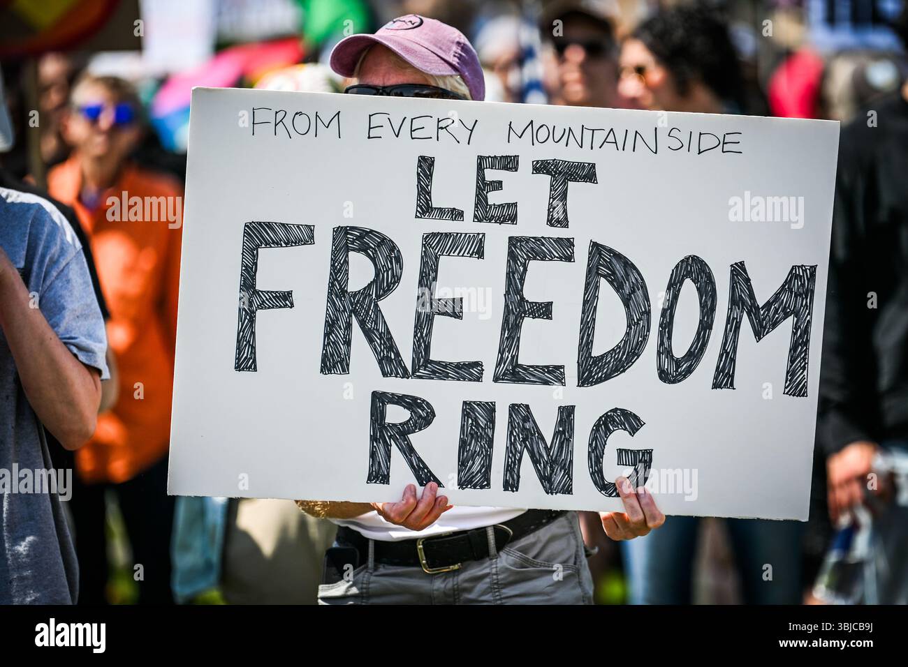 Burlington, Vermont, USA, 14 June, 2025. Demonstrators at a "No Kings ...
