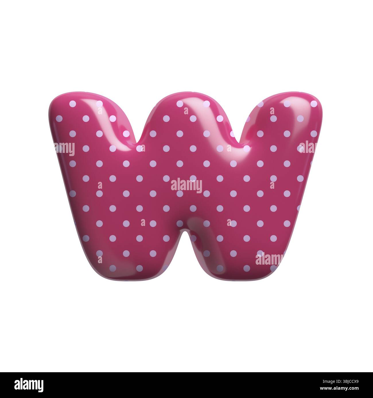 Polka dot letter W - Lower-case 3d pink retro font isolated on white ...