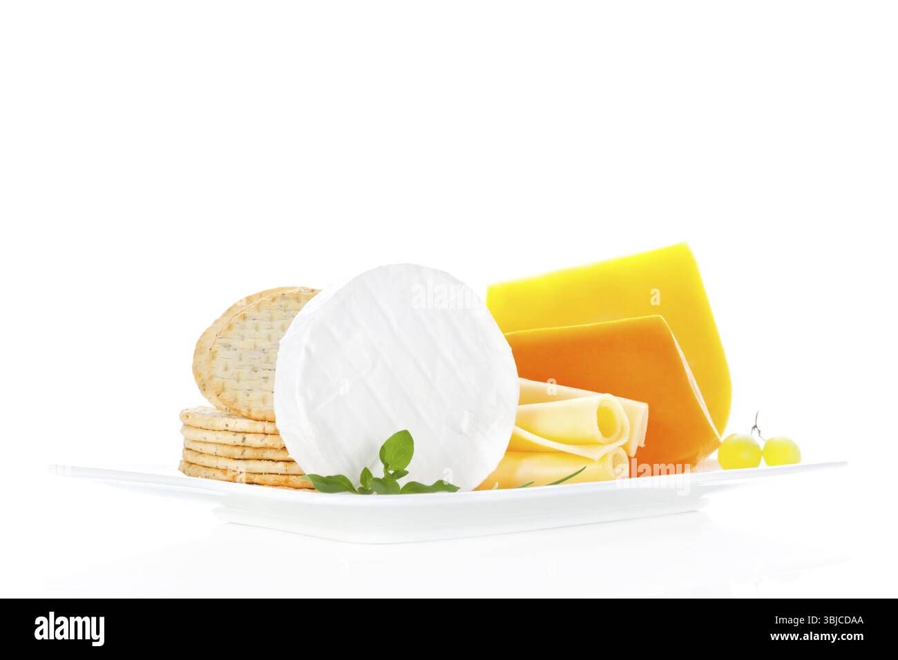 Luxurious cheese variation on white tray isolated on white background ...