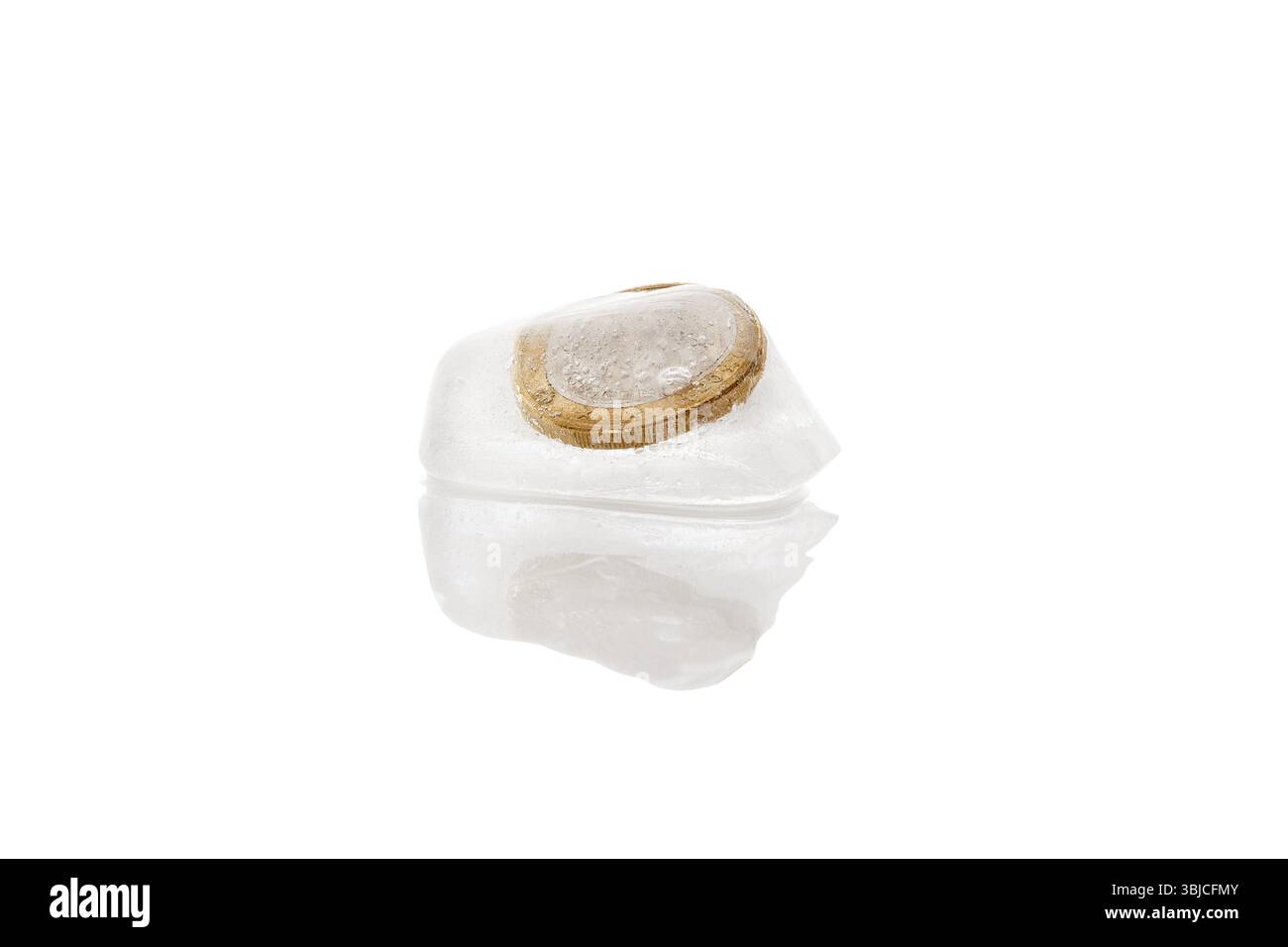 Euro money frozen in ice cubes isolated on white background. Frozen ...