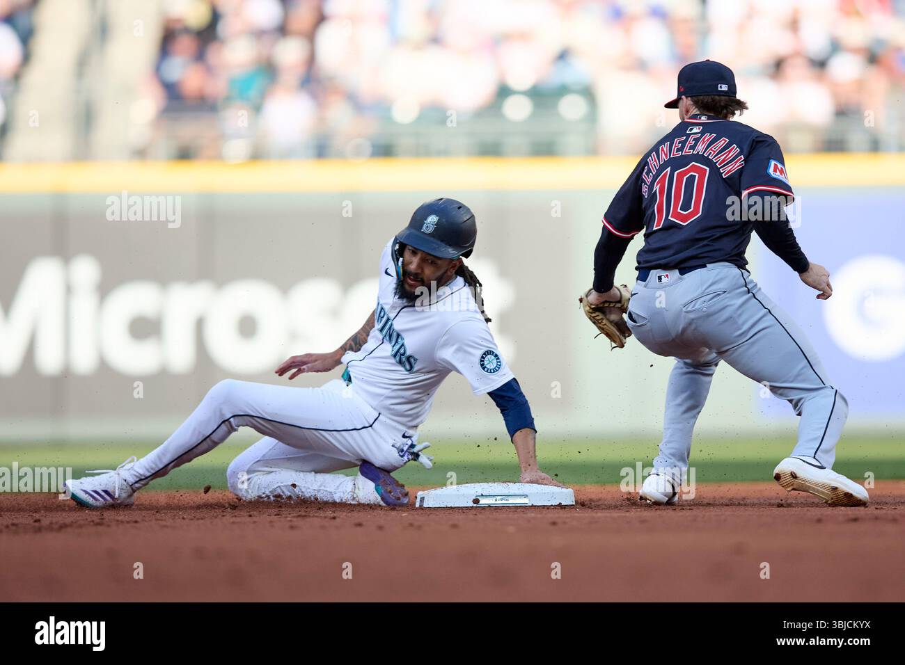 Seattle Mariners' J.P. Crawford steals second ahead of the tag from ...