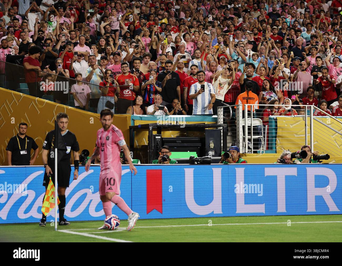 Miami Gardens, USA. 14th June, 2025. Fans watch as Lionel Messi of ...
