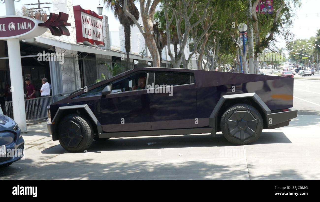 Los Angeles, California, USA 13th June 2025 Tesla Purple Cybertruck on ...