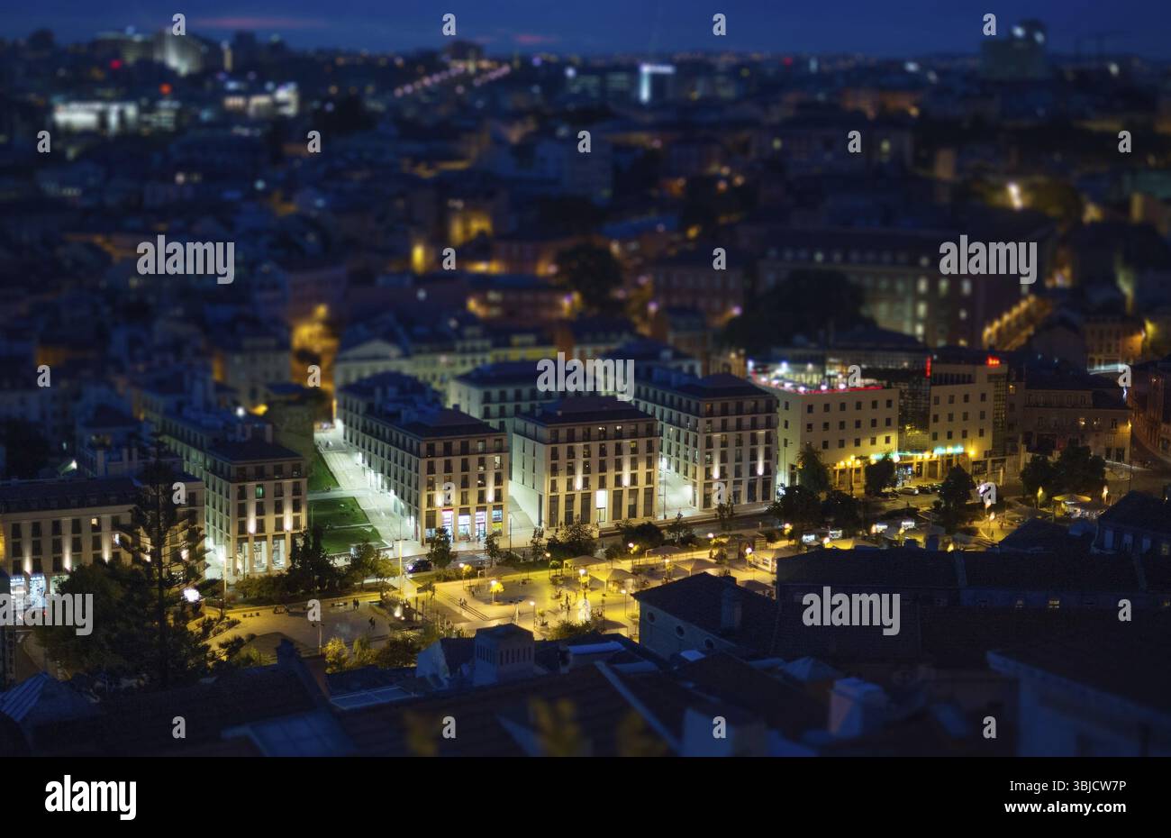 Aerial view of old streets of Lisbon. Martim Moniz square Stock Photo ...