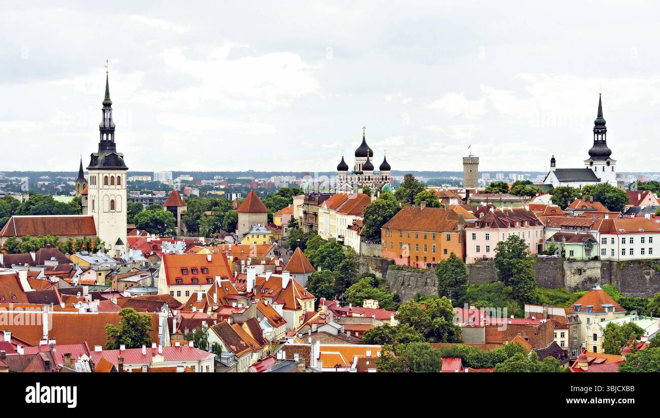 Three churches in old Tallinn. Panorama view Stock Photo - Alamy