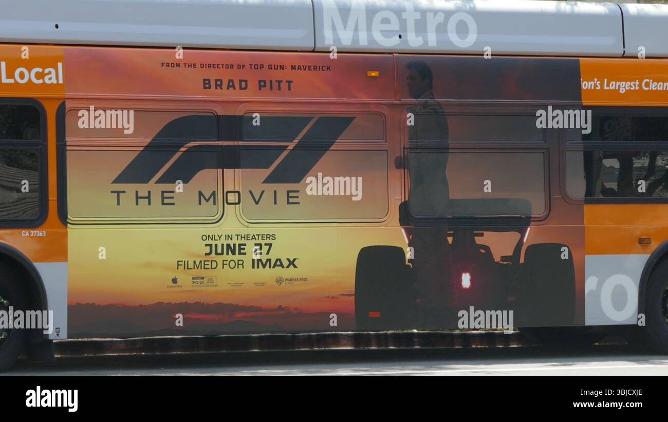 Los Angeles, California, USA 13th June 2025 Brad Pitt F1 Bus Billboard ...