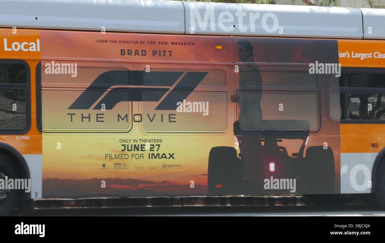 Los Angeles, California, USA 13th June 2025 Brad Pitt F1 Bus Billboard ...