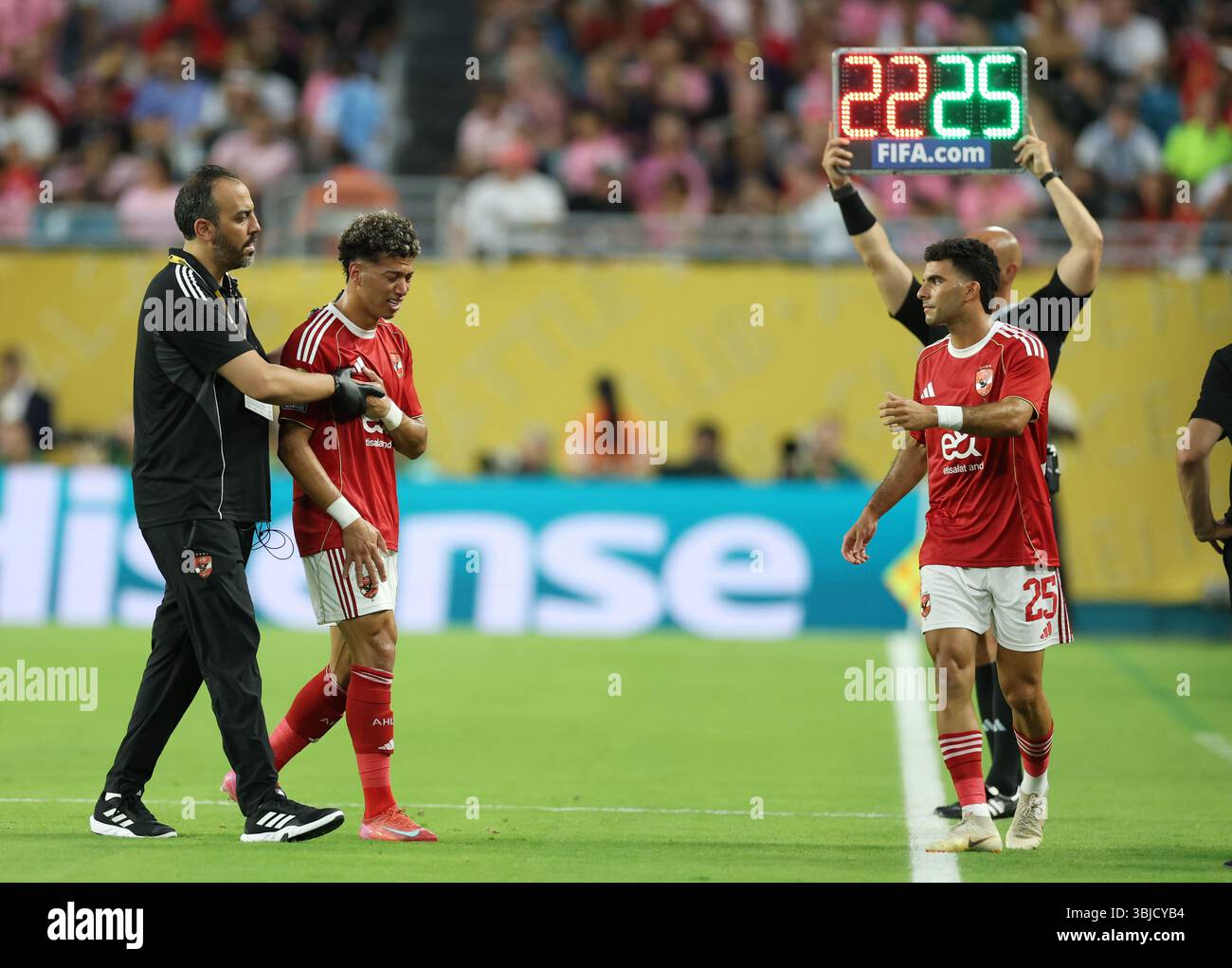 Miami, USA. 14th June, 2025. Emam Ashour (2nd L) of Al Ahly leaves the ...