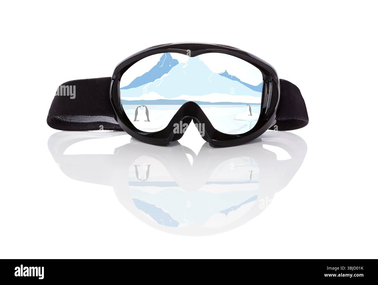 Winter sports season. Ski goggles with beautiful winter arctic ...