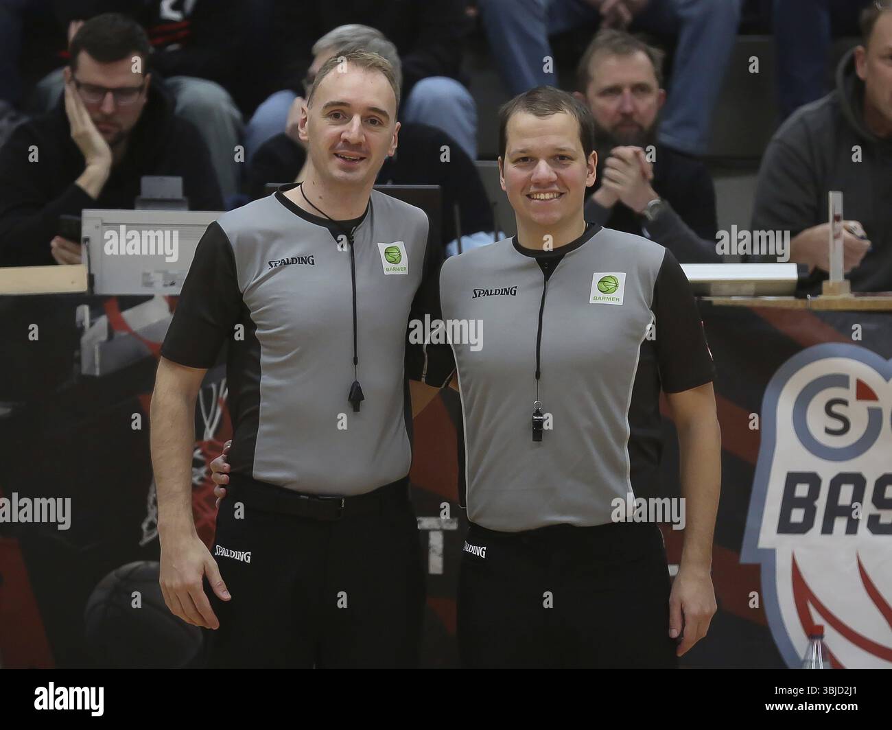 Basketball referees Jonas Goslicki and Dejvid Kolic in front of the SBB ...