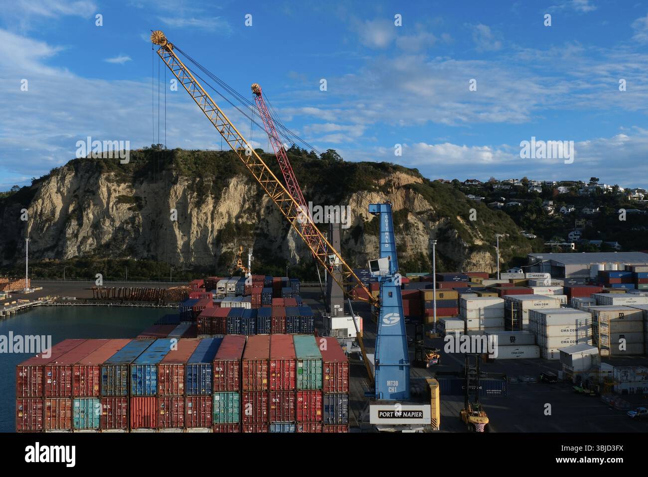 Container vessel during cargo operation loading and discharging by ...