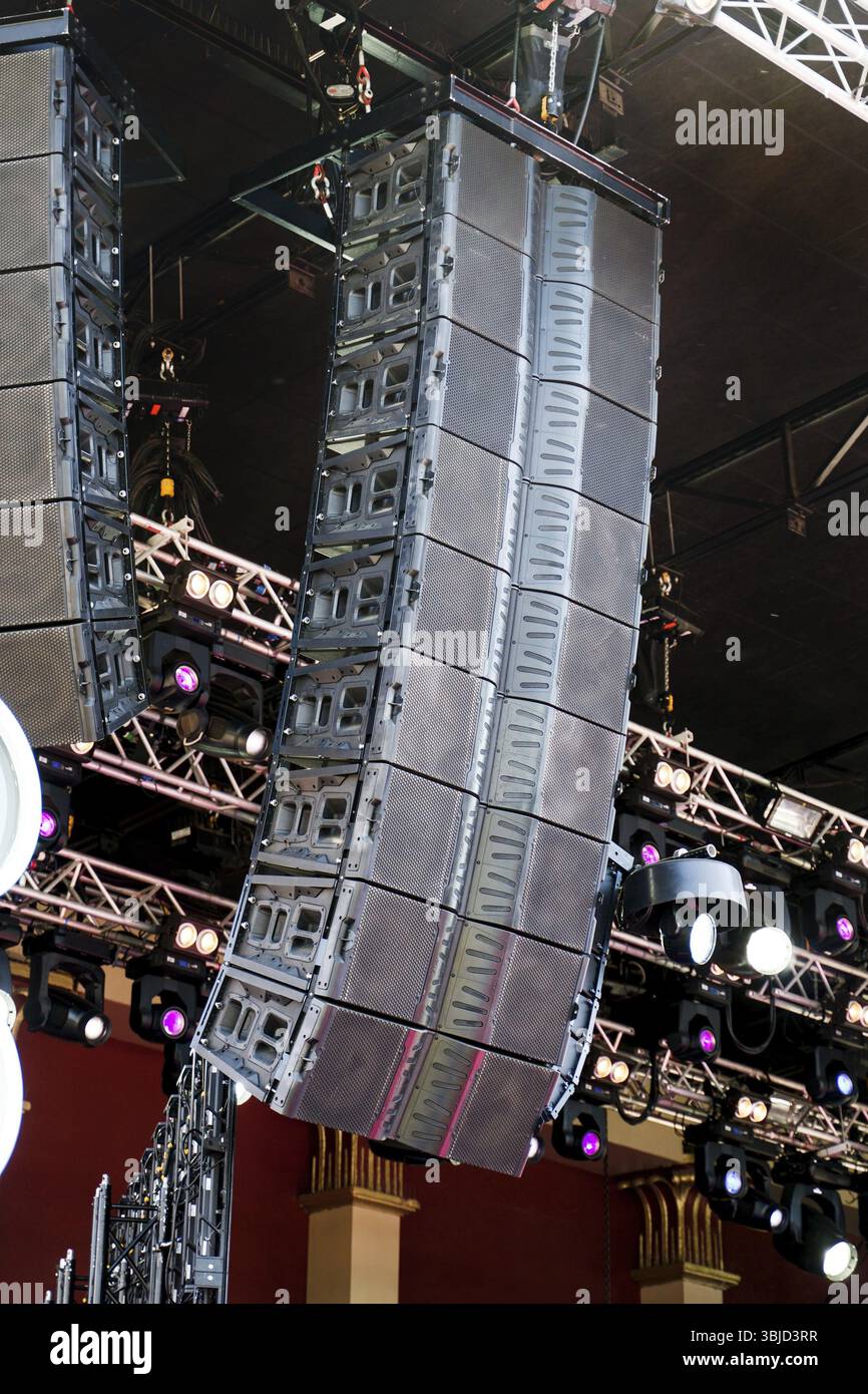 Concert stage with professional loudspeakers and lightning Stock Photo ...