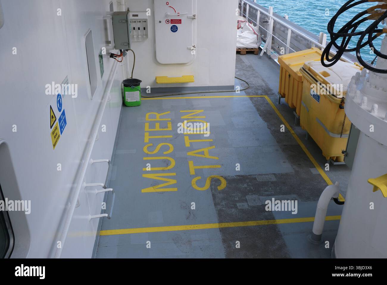 Emergency embarkation deck and muster station situated near life boat ...