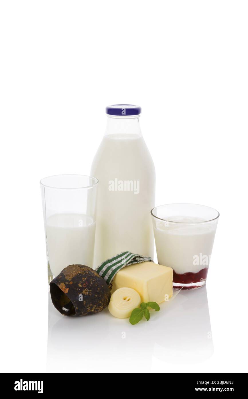 Milk, yogurt and butter. Traditional dairy products high in calcium ...
