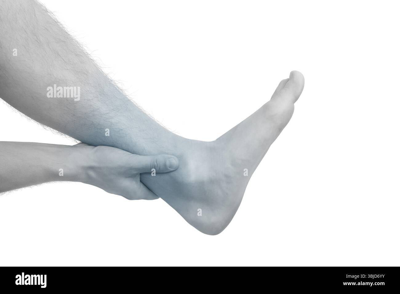 Muscle injuries. Man holding his feet with highlighted pain are ...