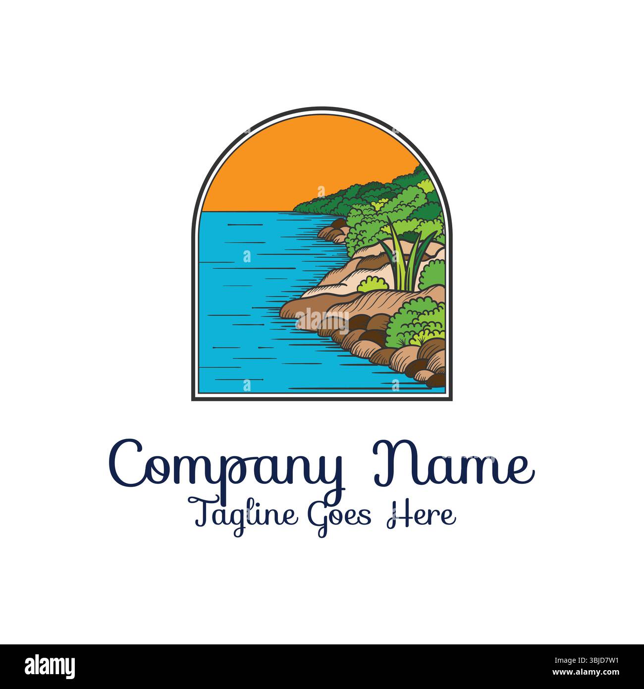 Vintage Retro Ocean Coastline Shoreline or Riverside Lake Swamp with ...