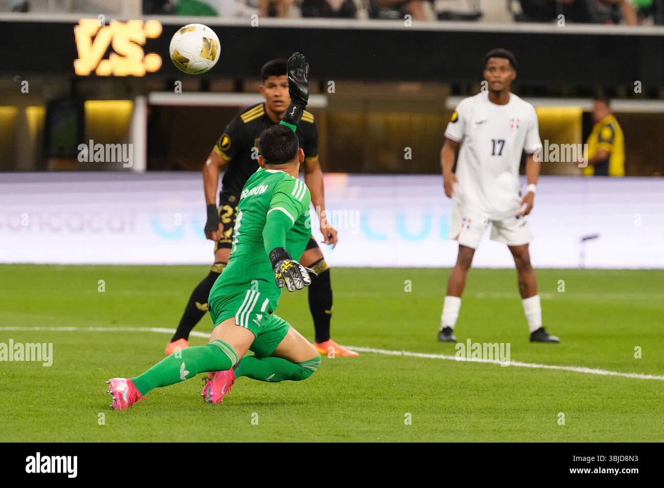 Mexico goalkeeper Ángel Malagón (1) is scored on by Dominican Republic ...