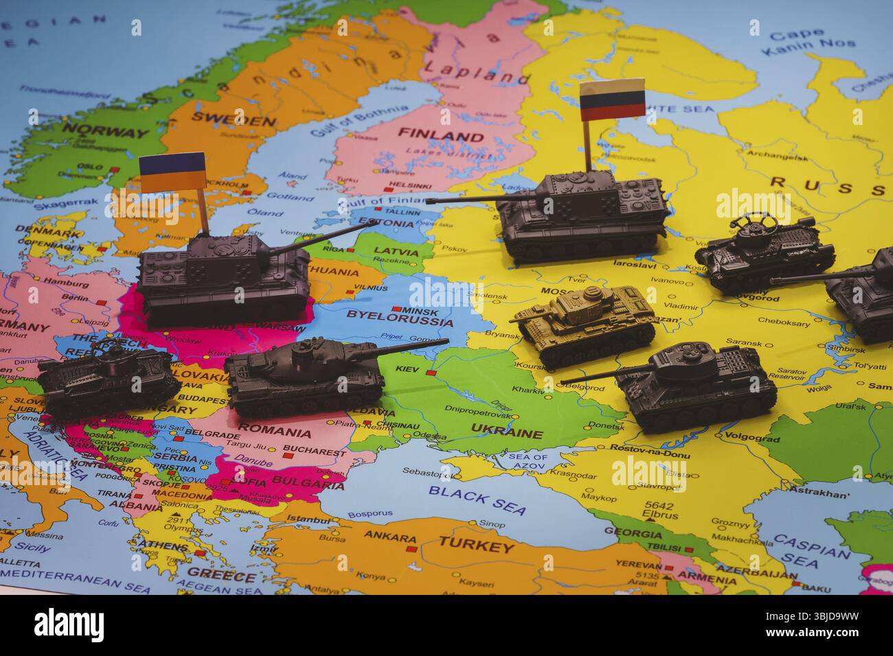 Armed conflict between Russia and Ukraine on the map of Europe Stock ...