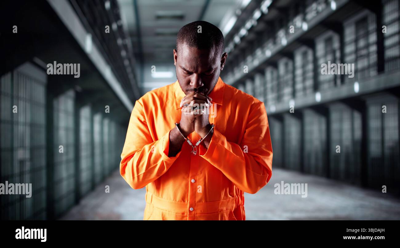 Guilty Man In Handcuffs Shows Remorse In Jail Cell Window. Possible ...