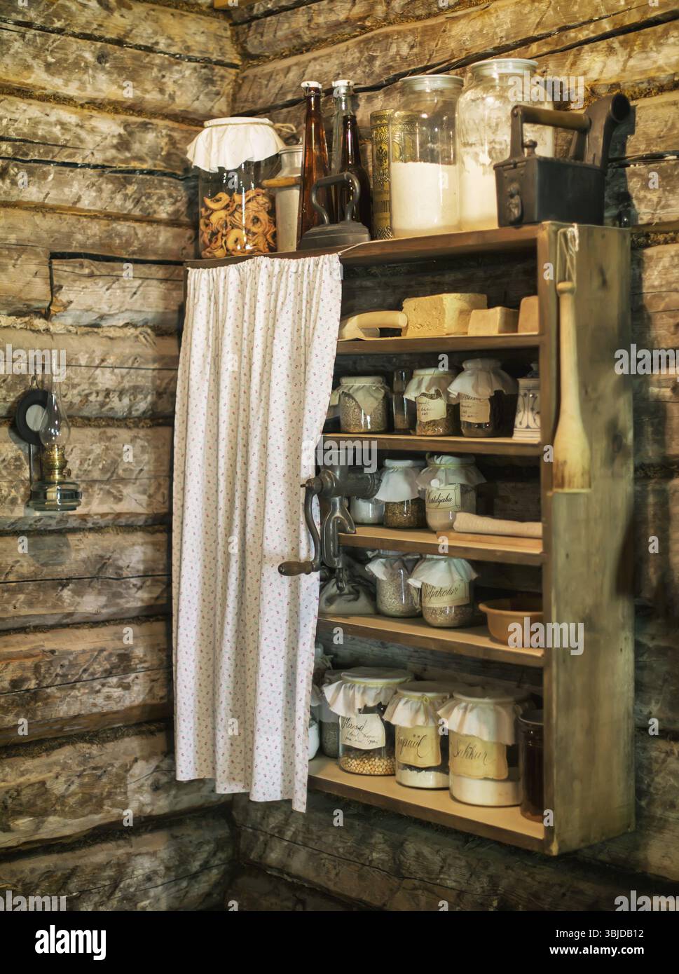 Shelf with food reserves on the Estonian old farm Stock Photo - Alamy
