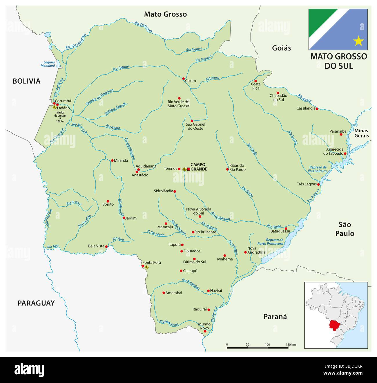 Map of the Brazilian state of Mato Grosso do Sul Stock Photo - Alamy
