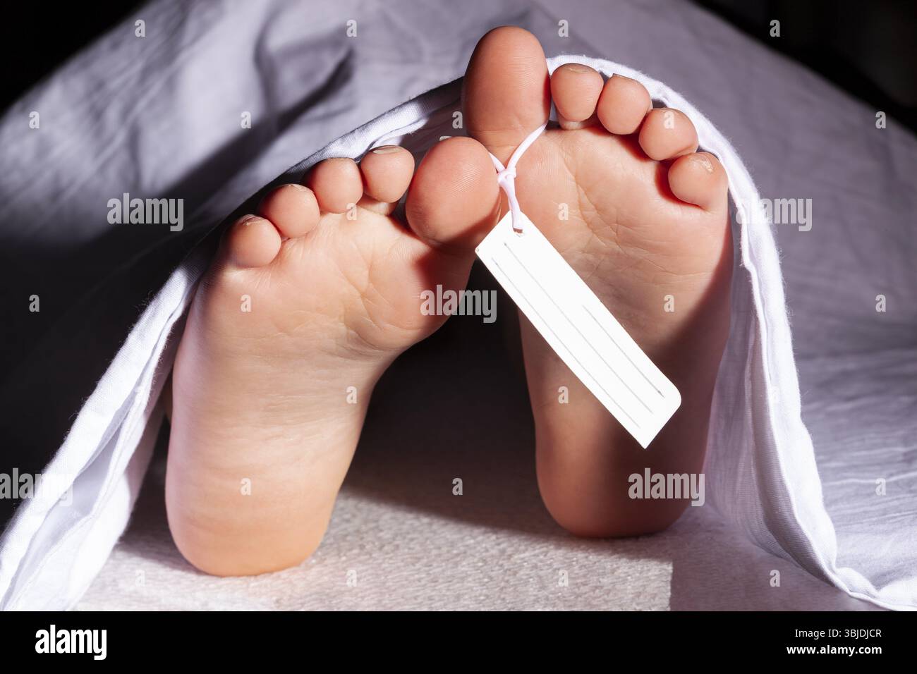 Covid19 victim in morgue. Dead body, corpse covered with white blanket ...