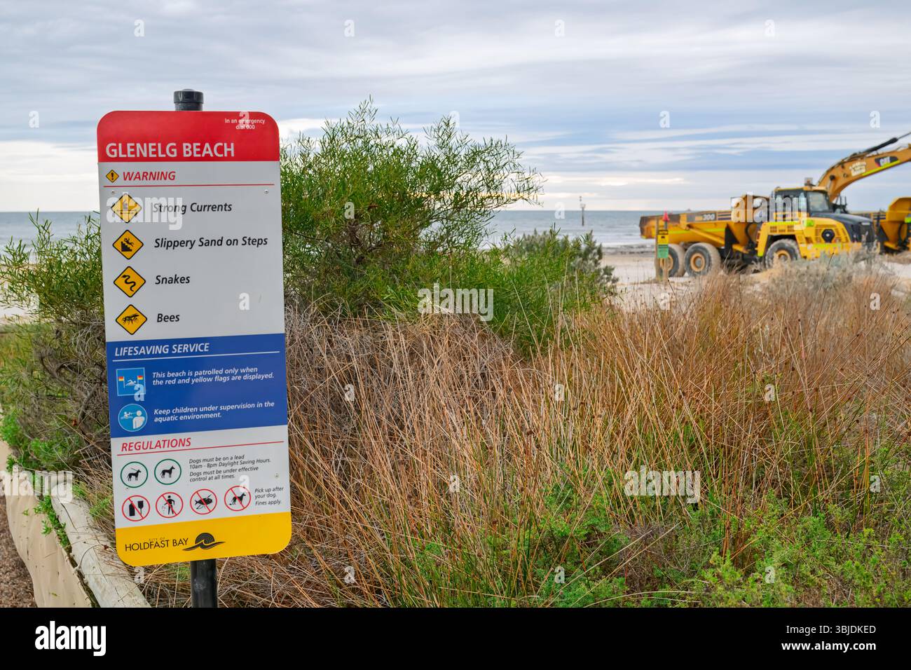 Glenelg, South Australia - June 2025: Beach restoration conservation ...