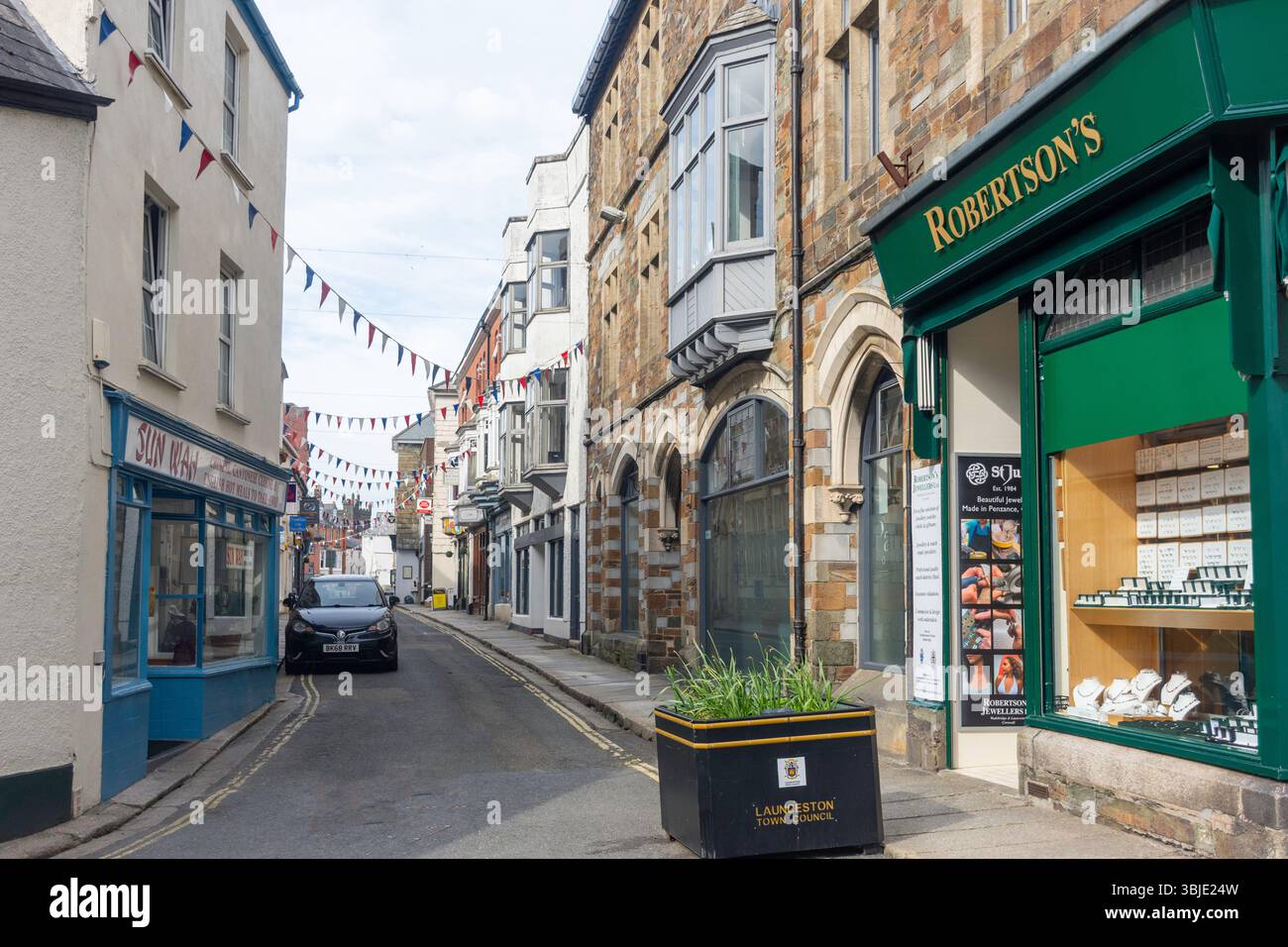Shops high streets westgate street town centre historic launcest hi-res ...