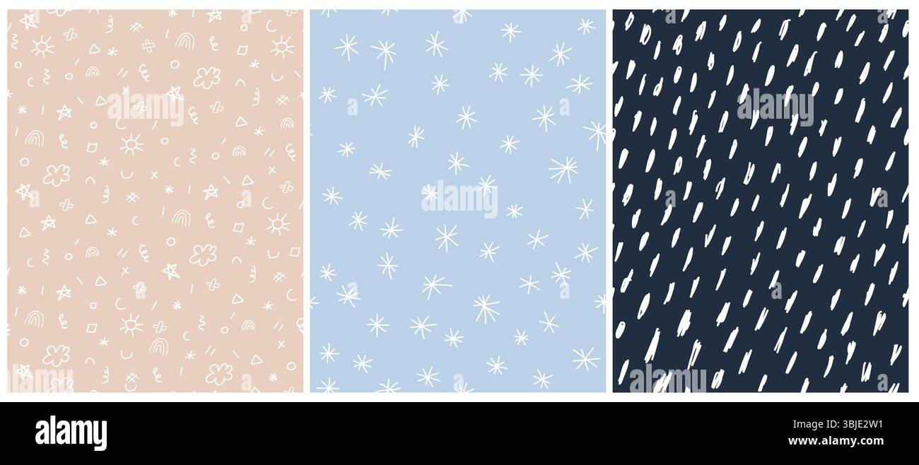 Cute Childish Drawing Style Hand Drawn Irregular Geometric Patterns ...