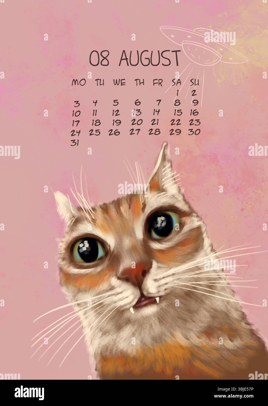 2025 Cat Calendar animals. Hand Drawn Cat meme Stock Photo - Alamy