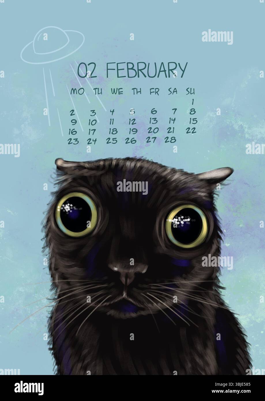 2025 Cat Calendar animals. Hand Drawn Cat meme Stock Photo - Alamy