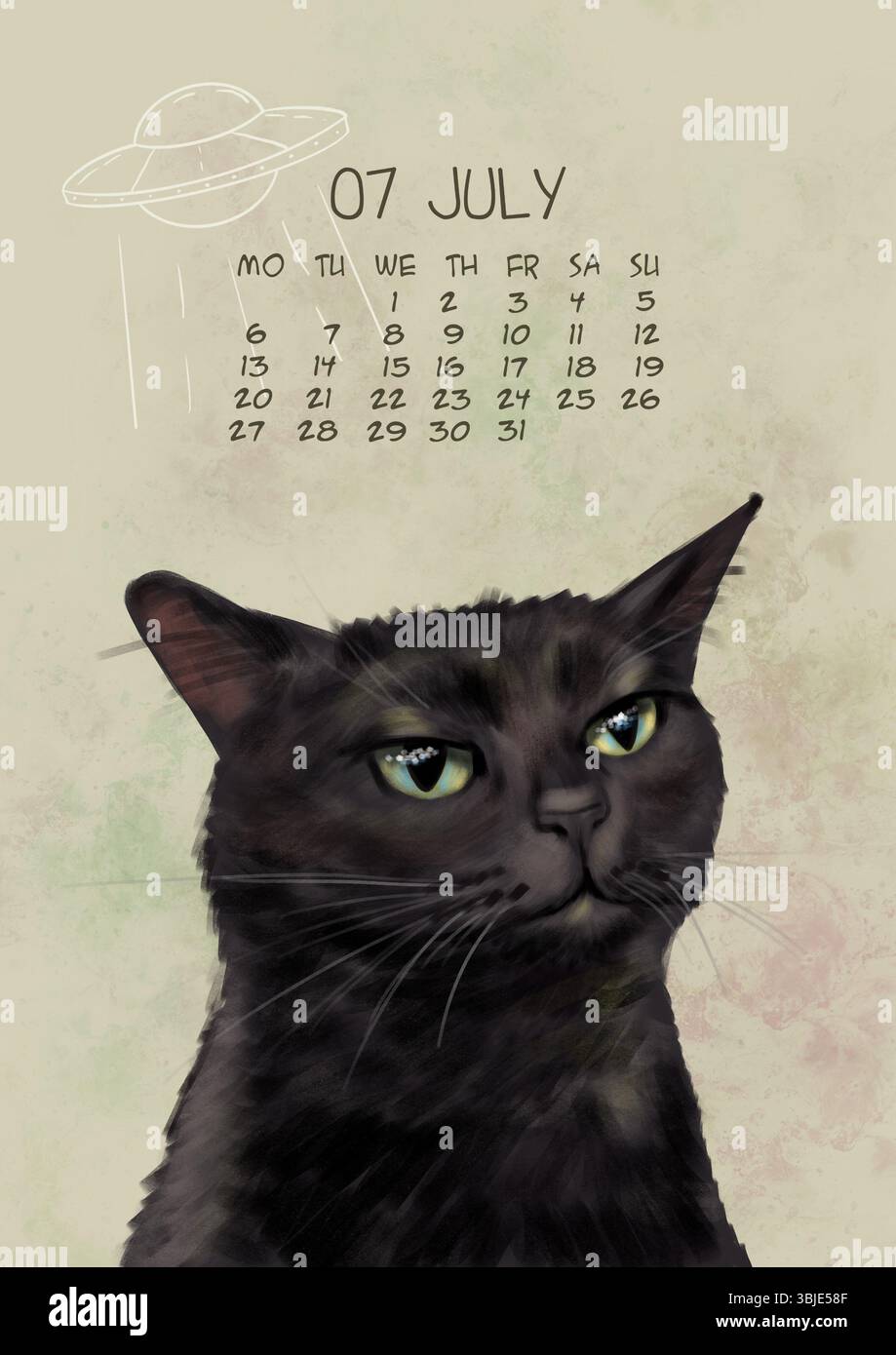 2025 Cat Calendar animals. Hand Drawn Cat meme Stock Photo - Alamy