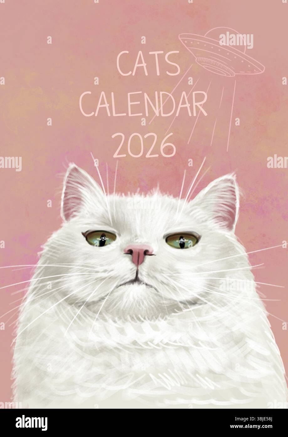 2025 Cat Calendar animals. Hand Drawn Cat meme Stock Photo - Alamy
