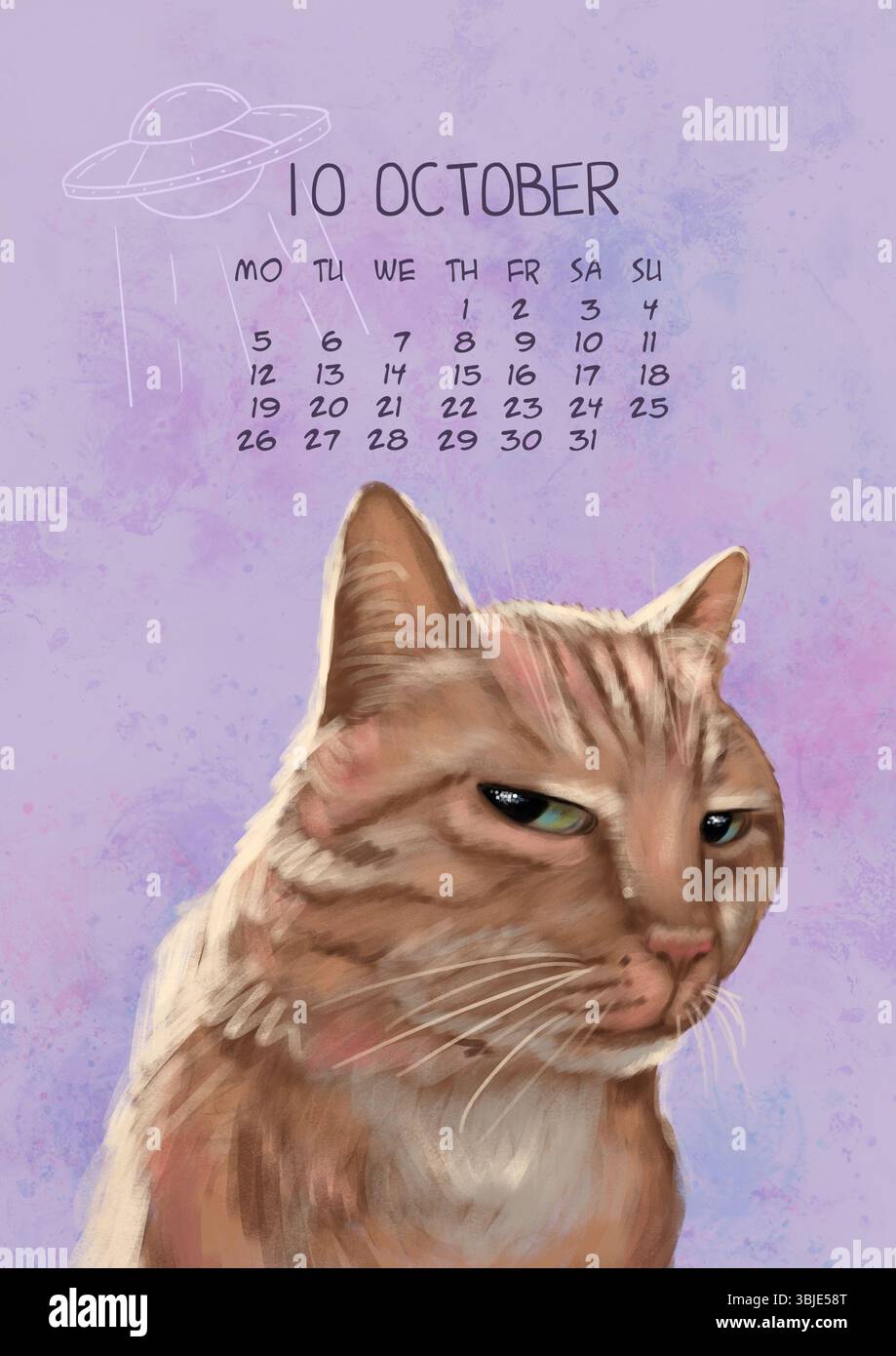 2025 Cat Calendar animals. Hand Drawn Cat meme Stock Photo - Alamy