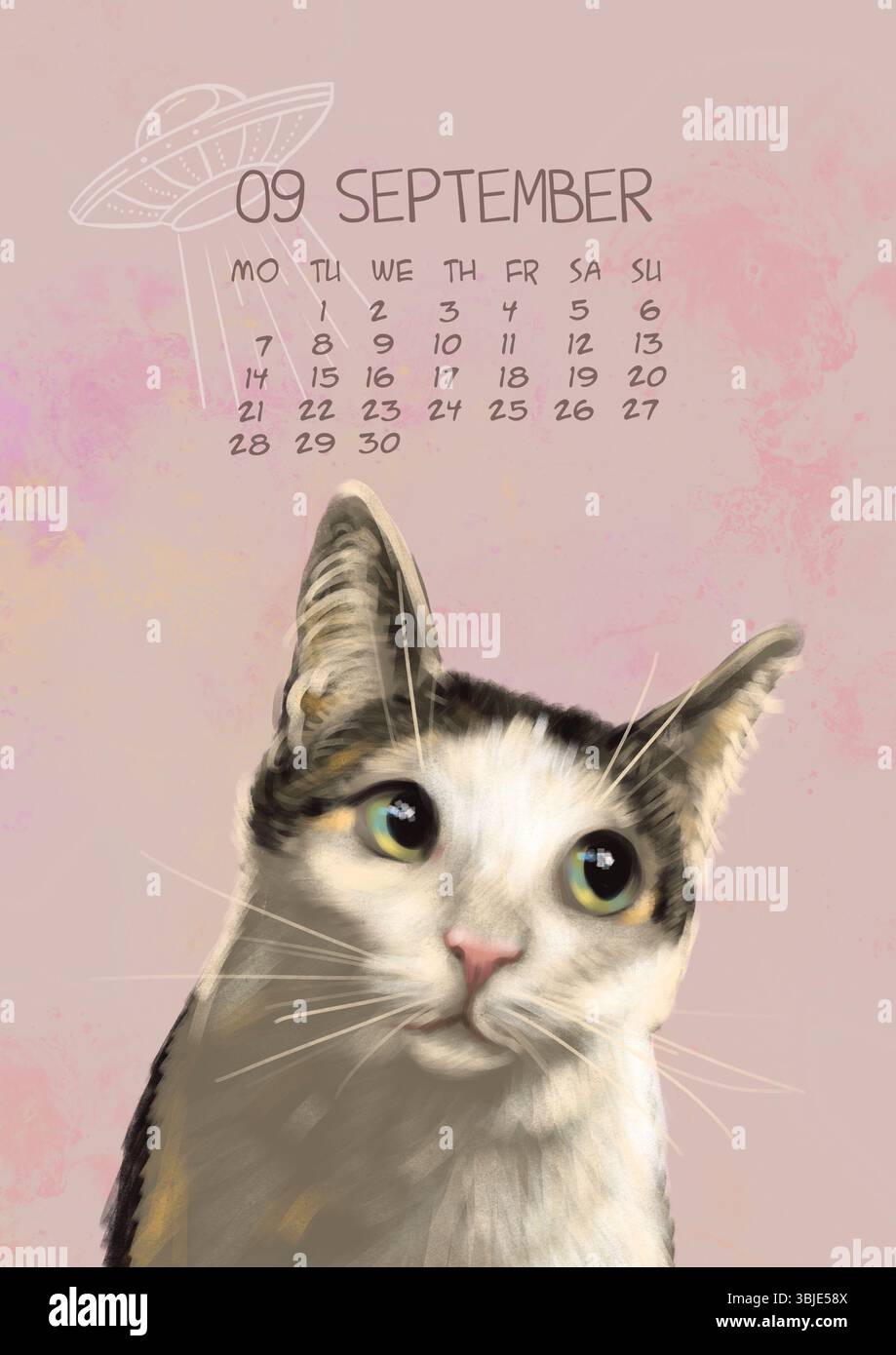 2025 Cat Calendar animals. Hand Drawn Cat meme Stock Photo - Alamy