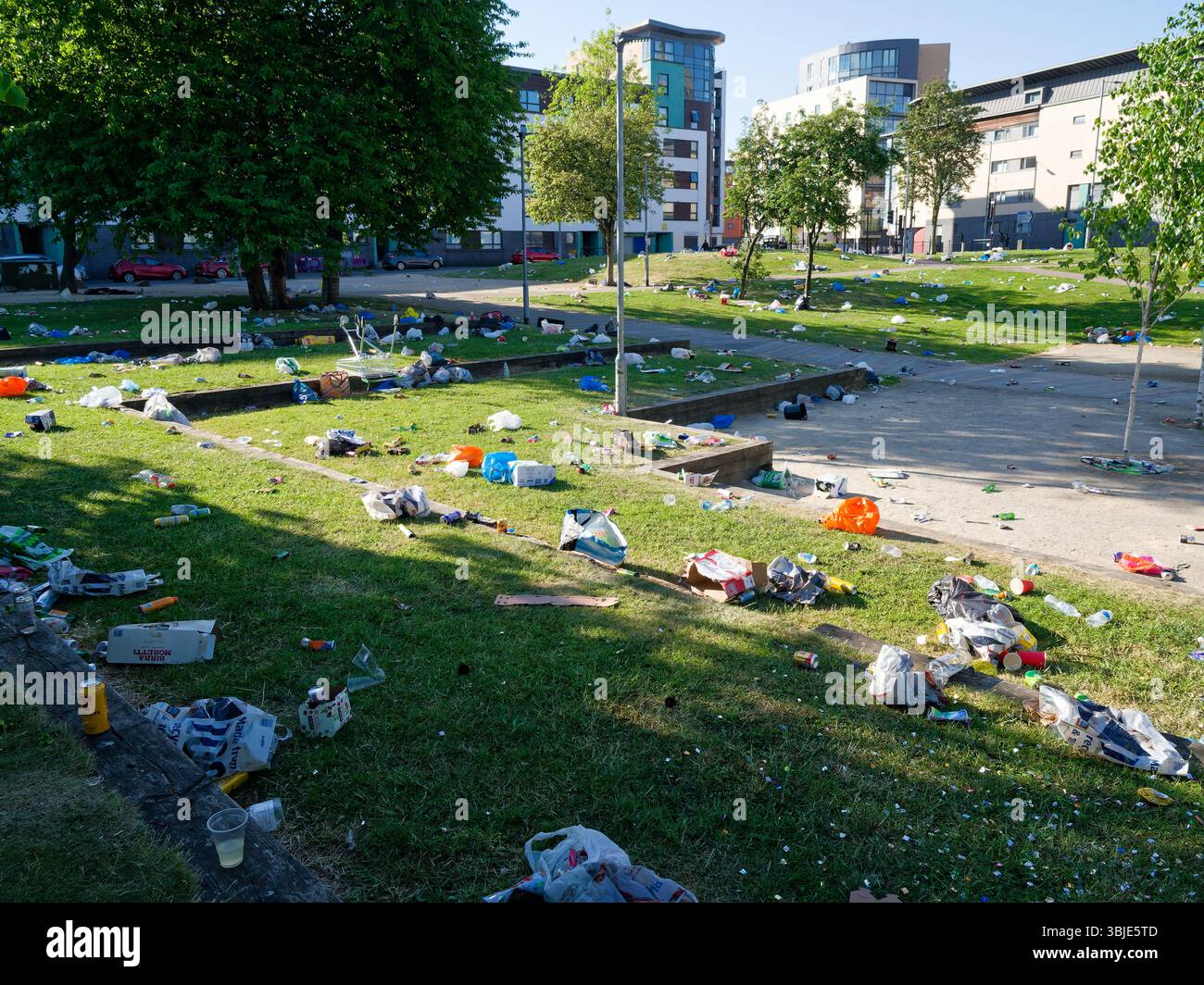 Rubbish left in public park following football win celebrations Stock ...