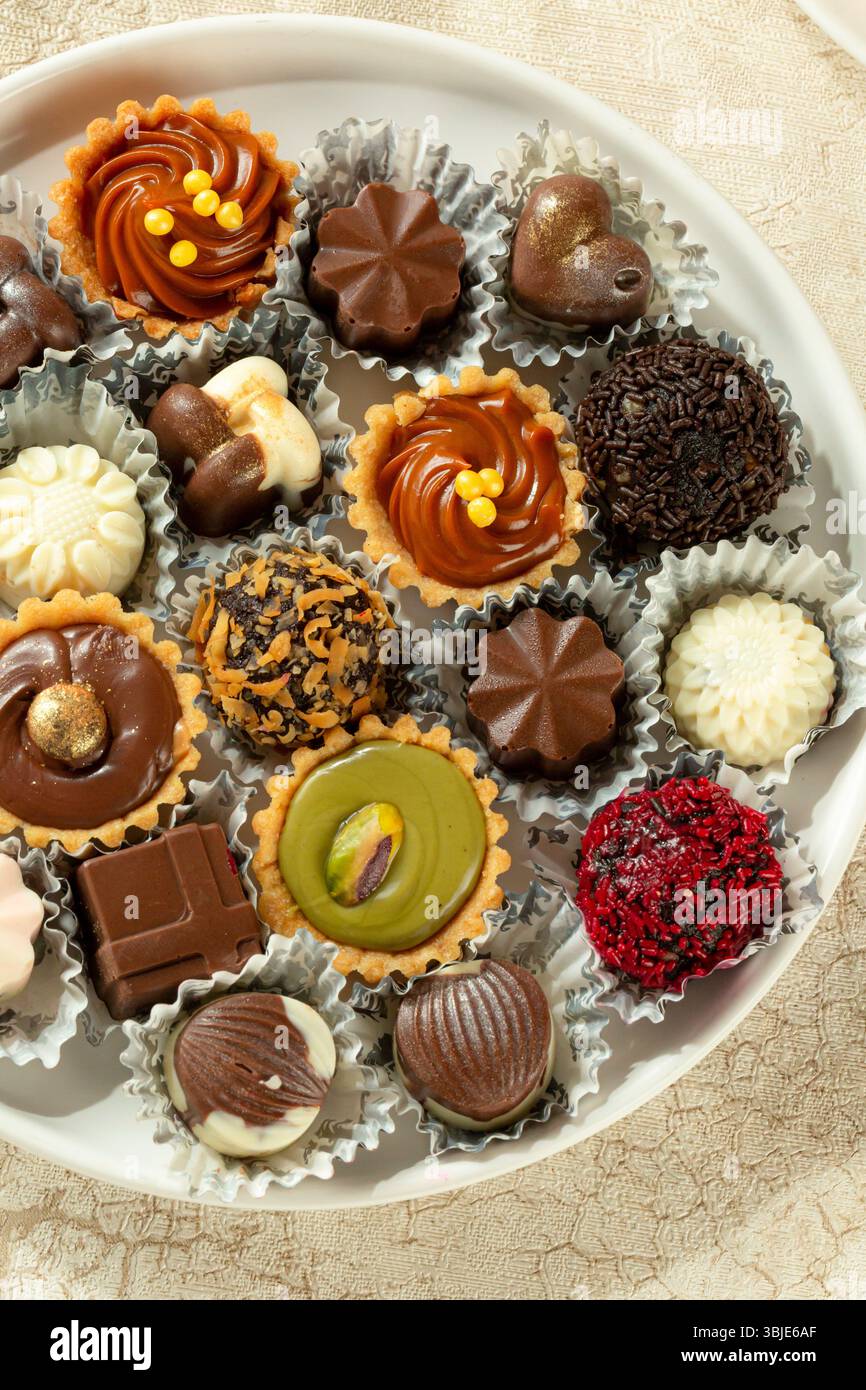 Overhead shot of luxury tart collection, Western desserts with ...
