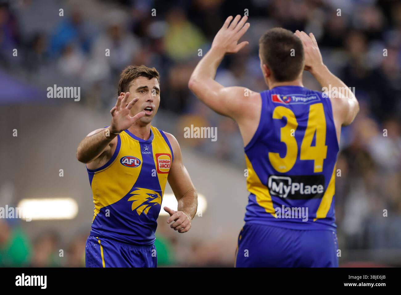 Jamie Cripps of the Eagles celebrates after kicking a goal during the ...