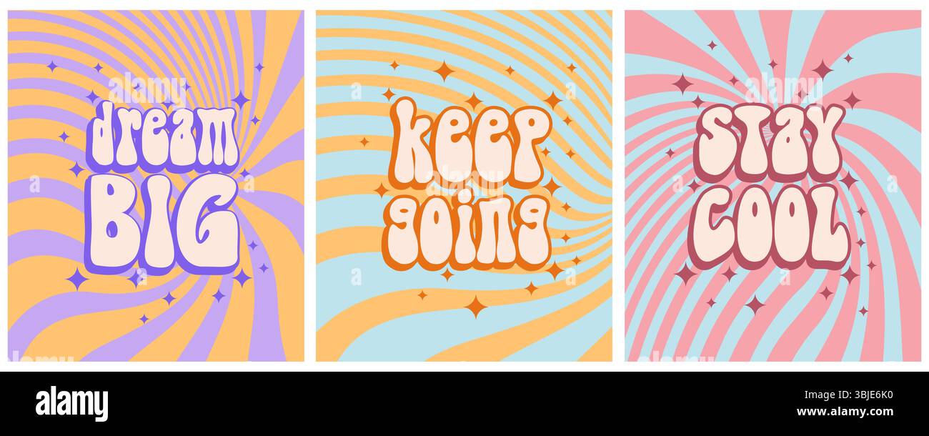 Funny Groovy Retro 70s Style Vector Prints with Retro Lettering.Hippie ...