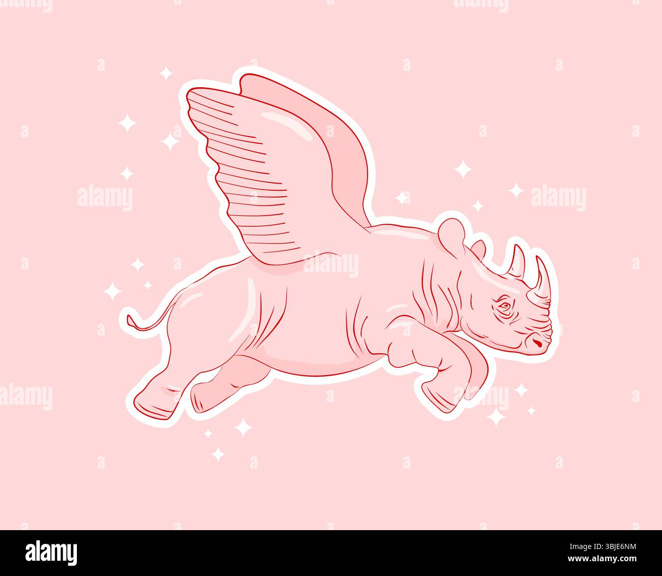 Vector Illustration of Pink Rhino Flying Among Stars.Hand Drawn Magic ...