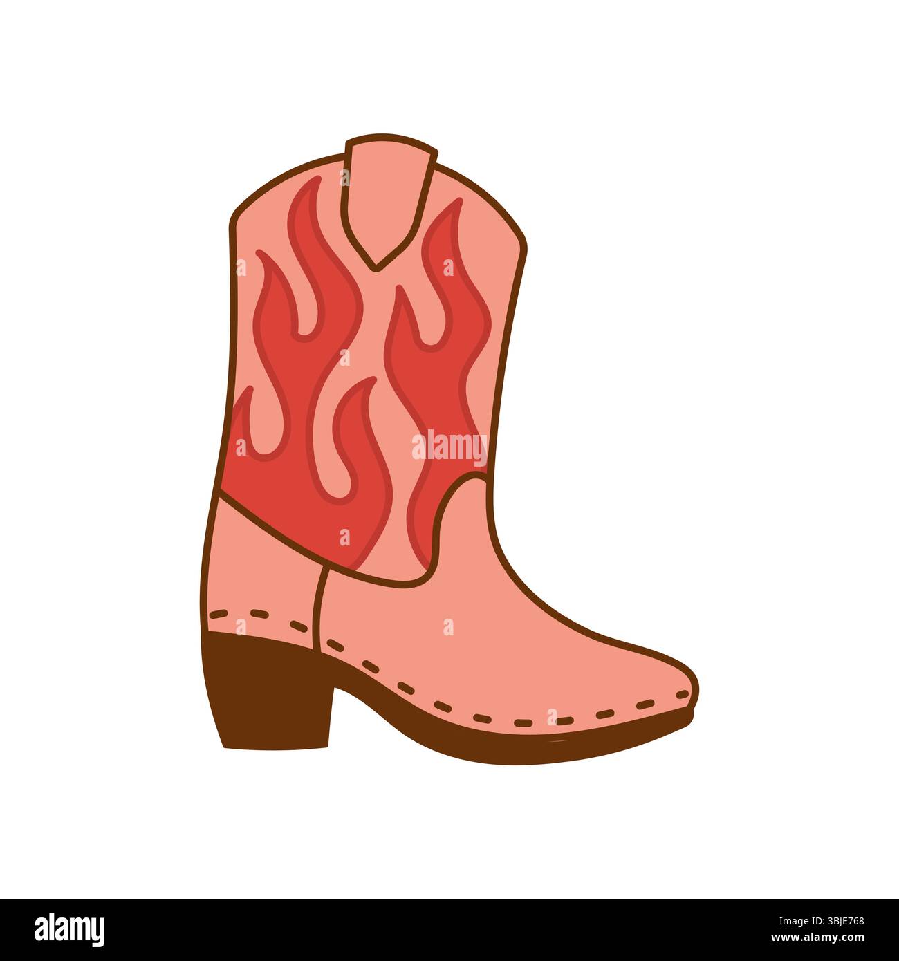 Western pink boot with bold red flames. Iconic and edgy footwear ...