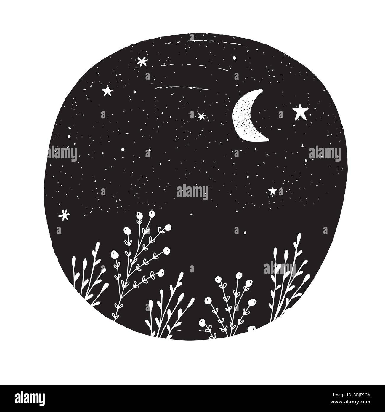 Simple Abstract Night Sky Vector Illustration with Moon and Stars ...